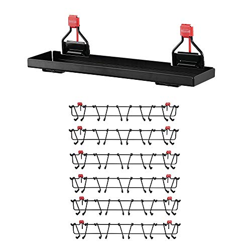 Rubbermaid 20 Pound Capacity Metal Shed Tool and Accessory Shelf and 50 Pound Capacity 34 Inch Storage Shed Tool Rack (6-pack)