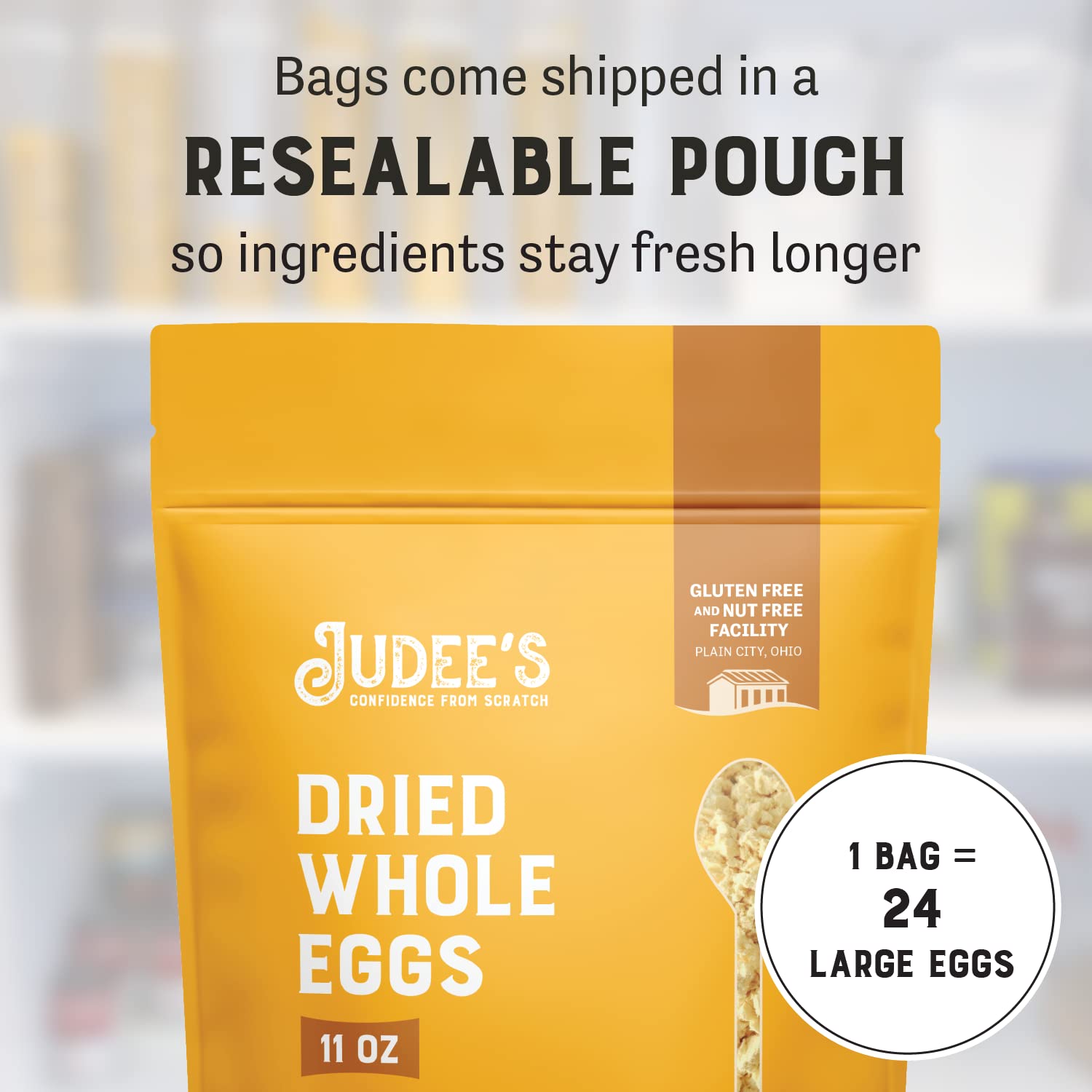 Judee’s Dried Whole Egg Powder - 11 oz - Baking Supplies - Delicious and 100% Gluten-Free - Dehydrated Eggs Powder for Breakfast, Baking, and Camping Meals - Simplifies Outdoor Cooking Preparation