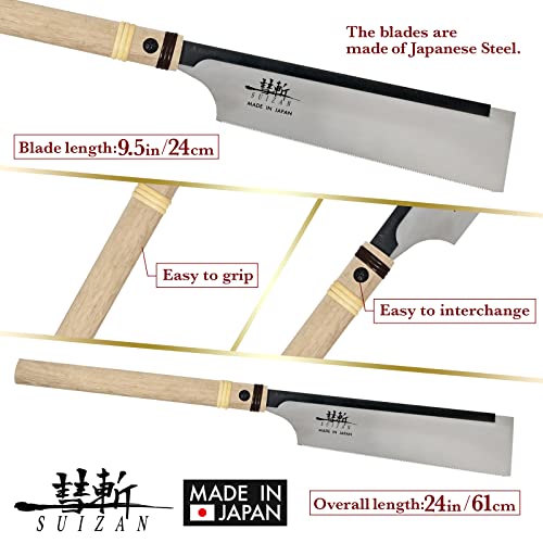 SUIZAN Japanese Pull Saw Hand Saw 9.5 Inch Dozuki Dovetail Saw for Woodworking tools Gifts