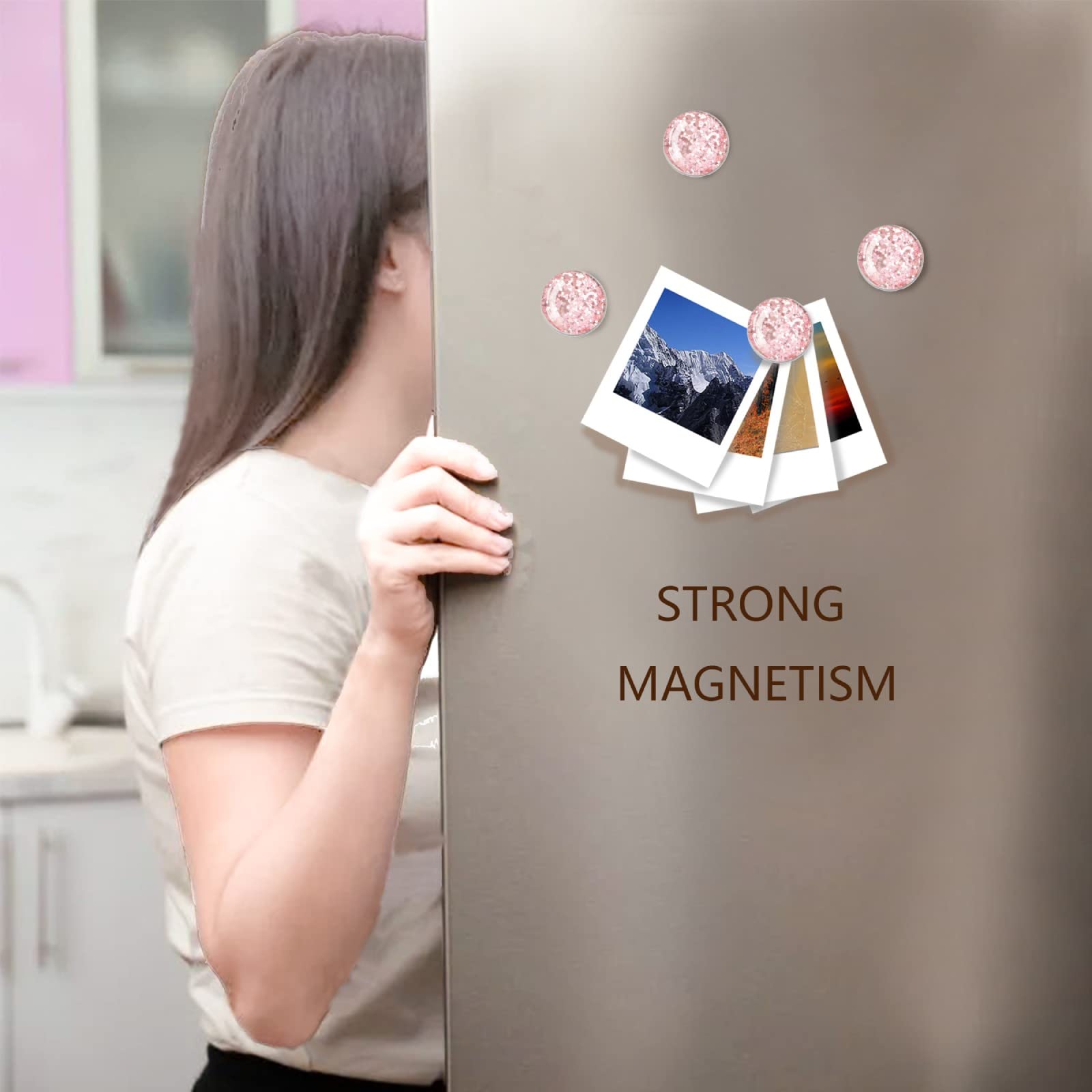 OQUYDEA Sparkling Glass Magnets - 12 Pcs Crystal Strong Fridge Magnets for Office, Whiteboard, Cabinet and Dishwasher Decoration, (Pink)…