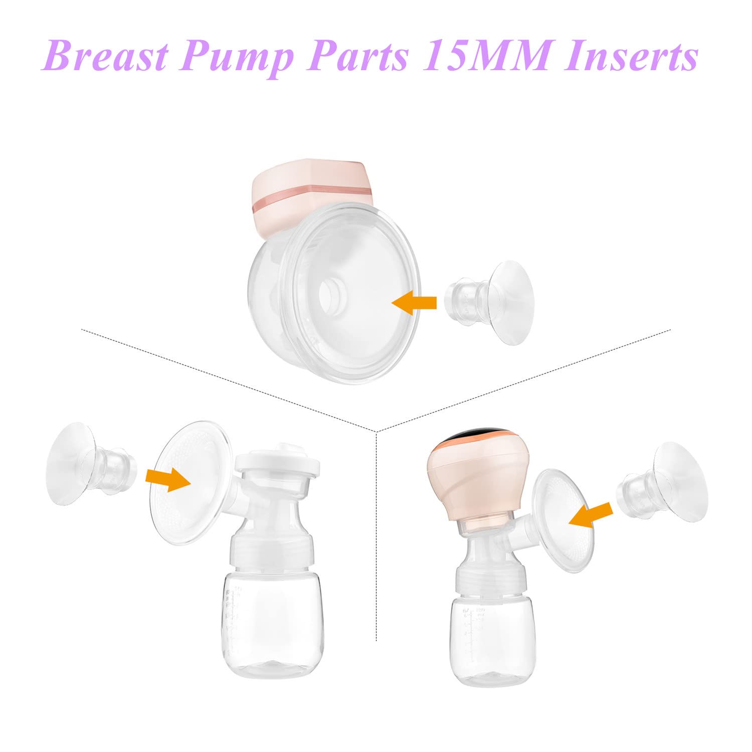 Mayyatt Pump Parts Flange Inserts 15mm 2pcs Soft Silicone Trumpet Accessories Well Fit 24mm Wearable Hand Free Breast Pump s9 s12 pro Pump Flange