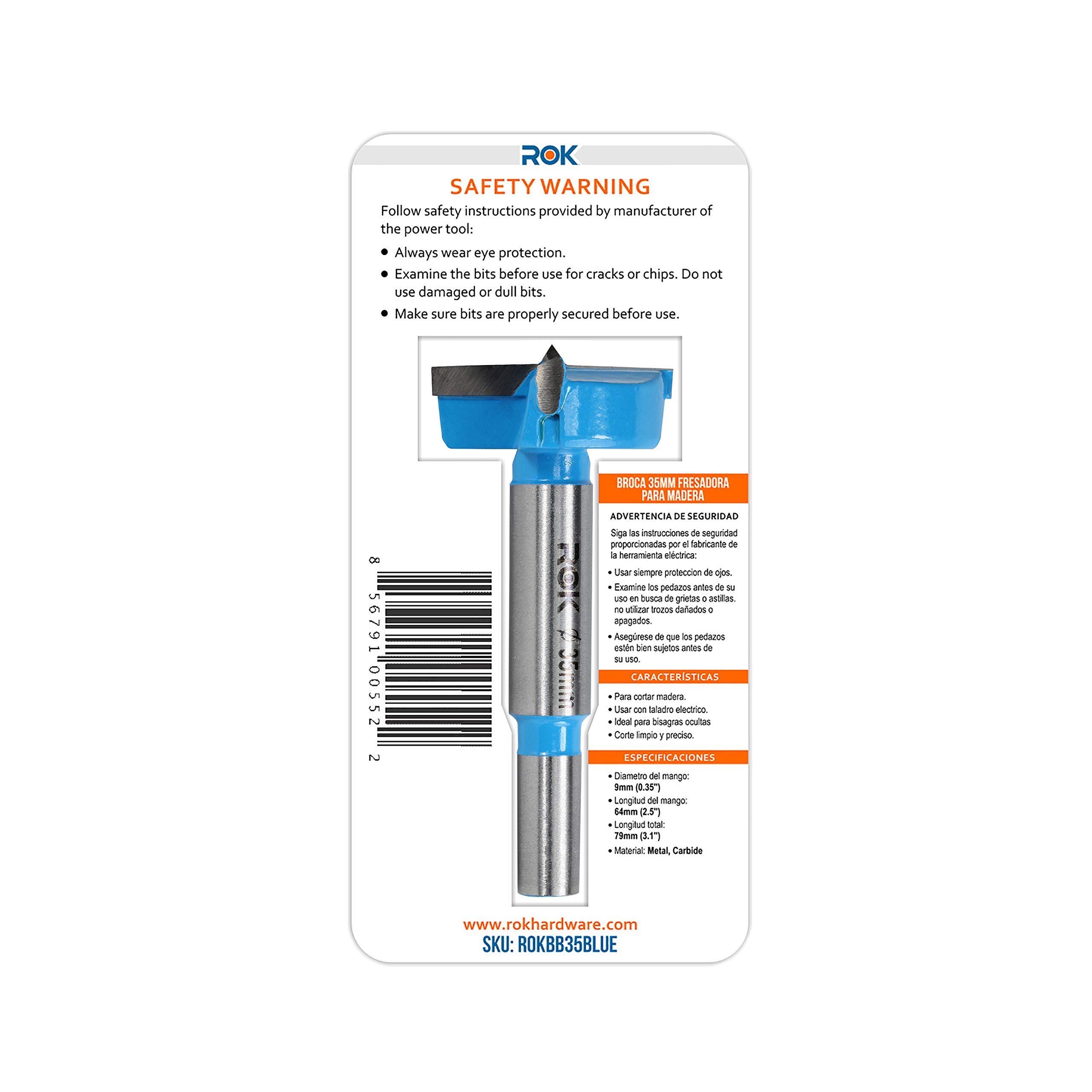 Rok Hardware 35mm Hinge Boring Forstner Drill Bit, Blue ROKBB35BLUE