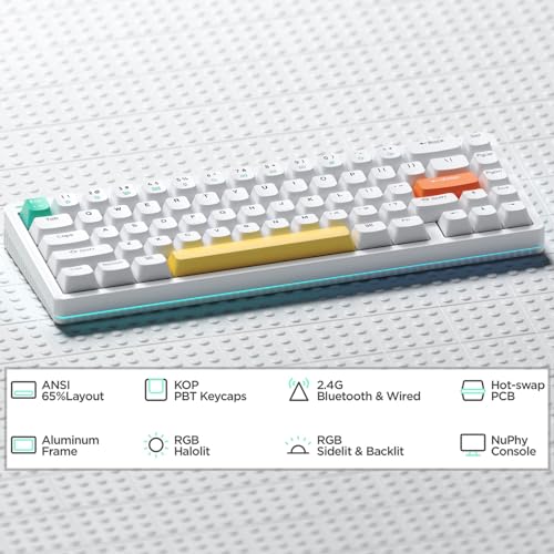 nuphy Halo65 Mechanical Gaming Keyboard with PBT Keycaps, 65% RGB Hot-swap Wireless Keyboard, Supports Bluetooth、2.4G and Wired Connection,Compatible with Mac and Windows-White(Baby Kangraoo Switch)