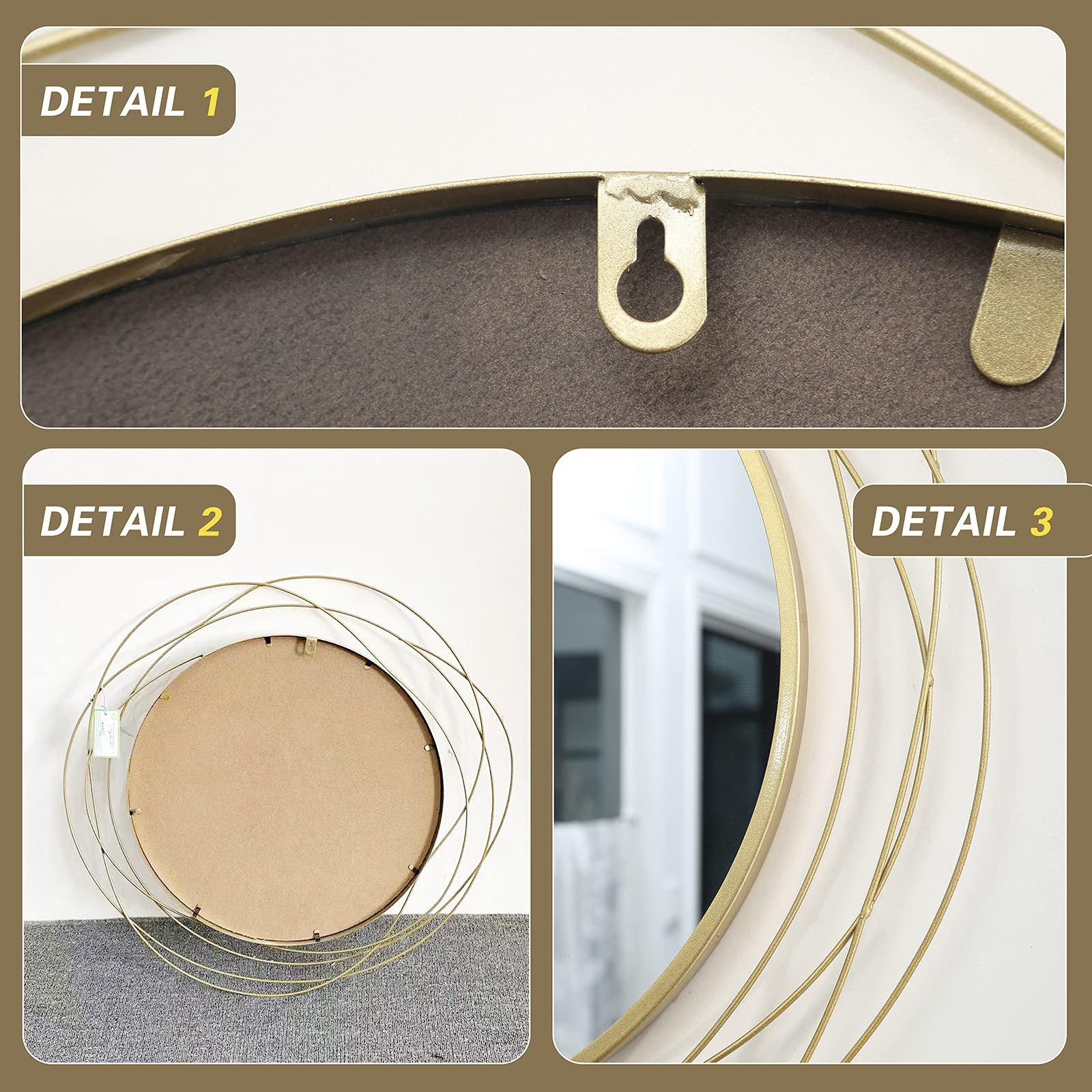 ironsmithn Wall Mirror Mounted Round Decorative Mirrors Circle for Bathroom Vanity, Living Room or Bedroom 26.8β x26.8β (Gold)