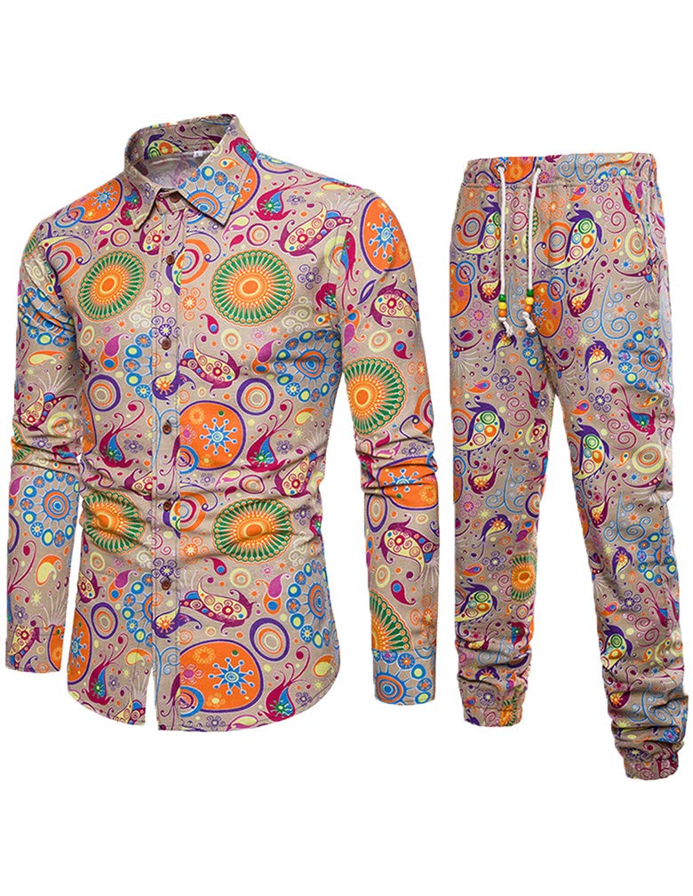 Lavnis Men's 2 Piece Tracksuit Floral Shirt and Pants Suits Button Down Hawaiian Outfitts A027 L