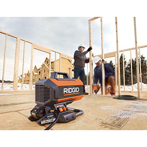 Ridgid 18-Volt 60K BTU Hybrid Forced Air Propane Portable Heater with 18-Volt Lithium-Ion 2.0Ah Battery and Charger Kit
