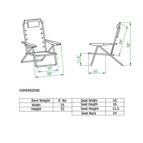 Lay Flat Ultimate 5 Position Aluminum Folding Backpack Beach Chair for Adults with Integrated Cooler Pouch & Backpack Straps