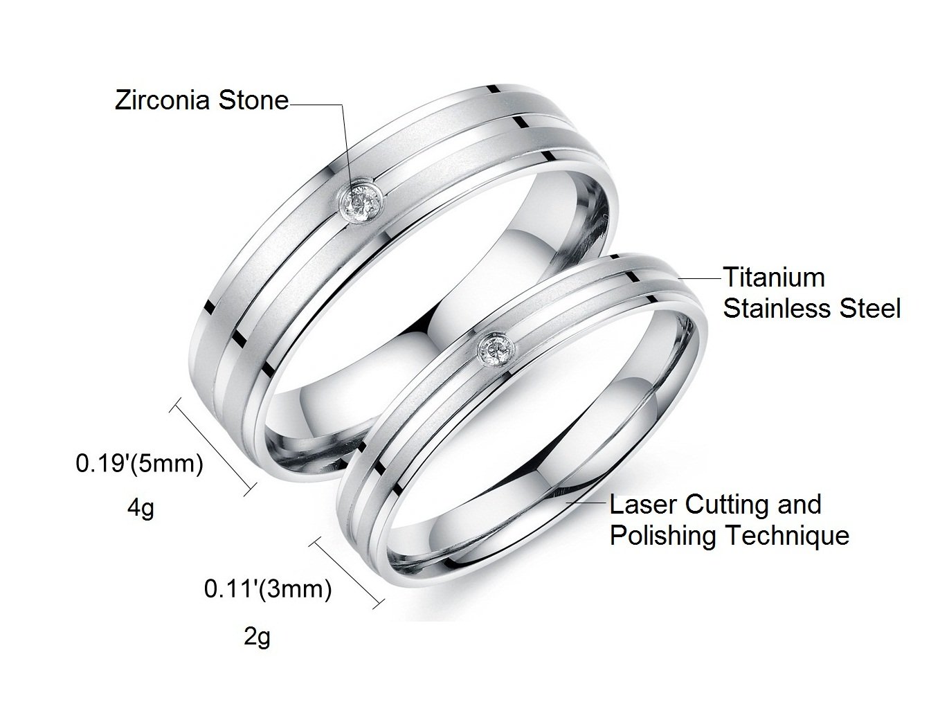 His or Hers Matching Set Titanium Stainless Steel Couple Wedding Band Set in a Gift Box
