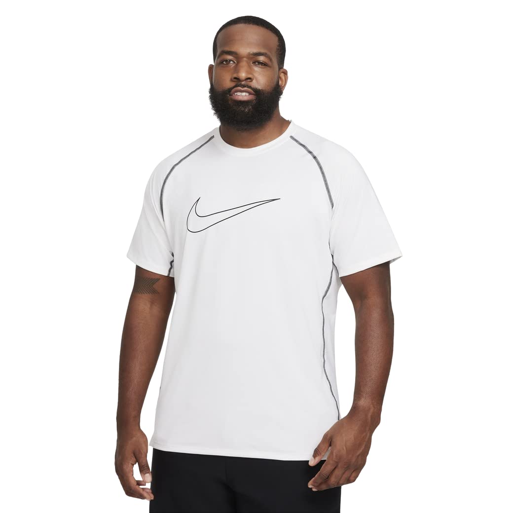 Nike Pro Dri-FIT Men's Slim Fit Short-Sleeve Dri-Fit Top (as1, Alpha, l, Regular, Regular, White/Black, Large)