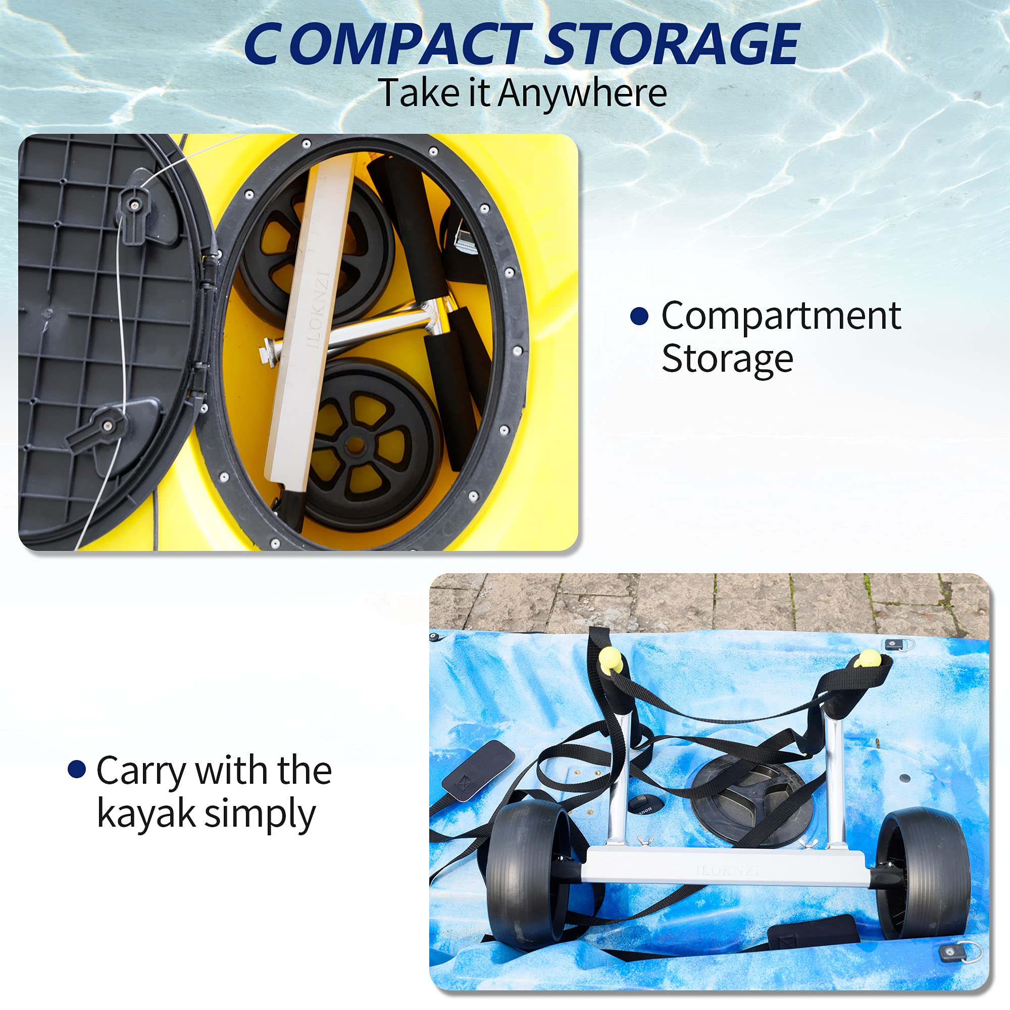 LOKNZI T-Shaped Width Adjustable Kayak cart with Flat-Free Wheels & Metal Buckle Strap for Kayaks and Canoes,High Pressure Capacity