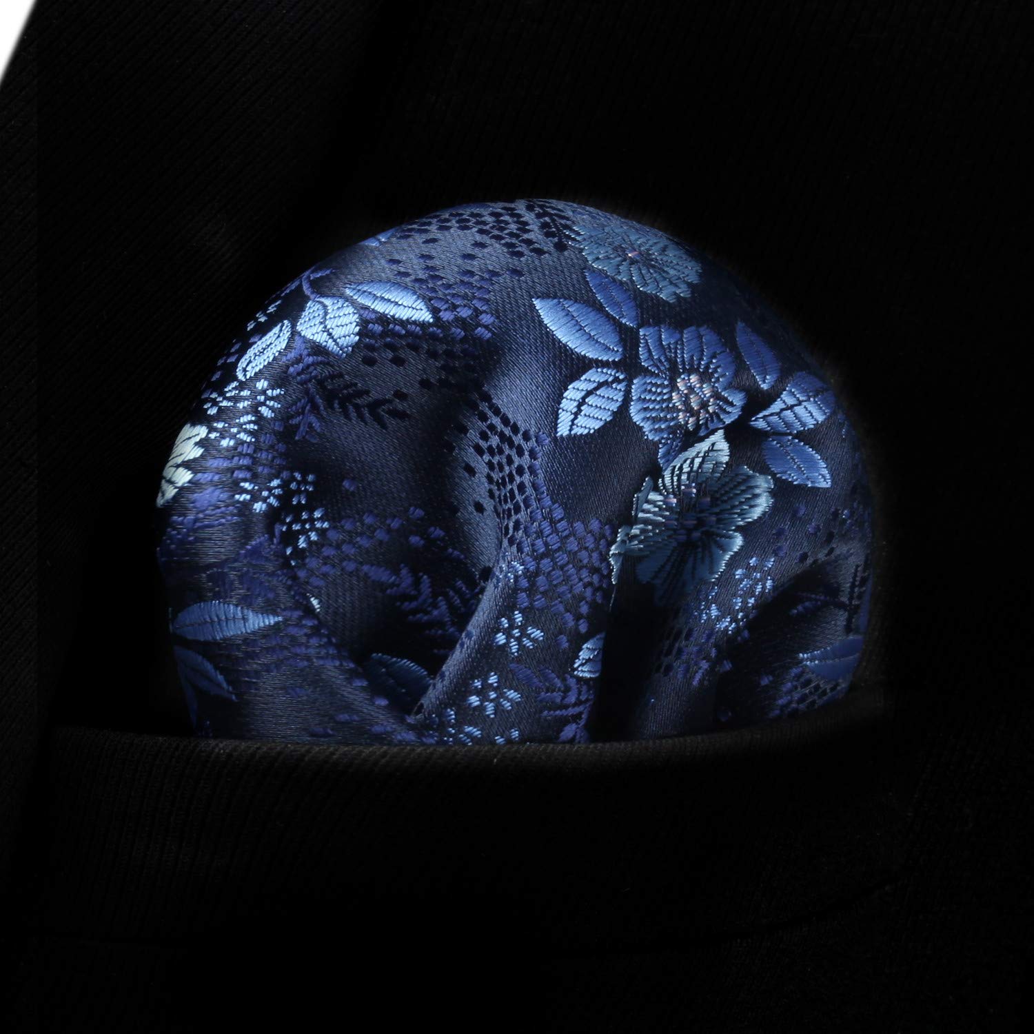HISDERN Men's Floral Tie Handkerchief Jacquard Woven Classic Men's Necktie & Pocket Square Set,Navy Blue,8.5cm / 3.4 inches in Width