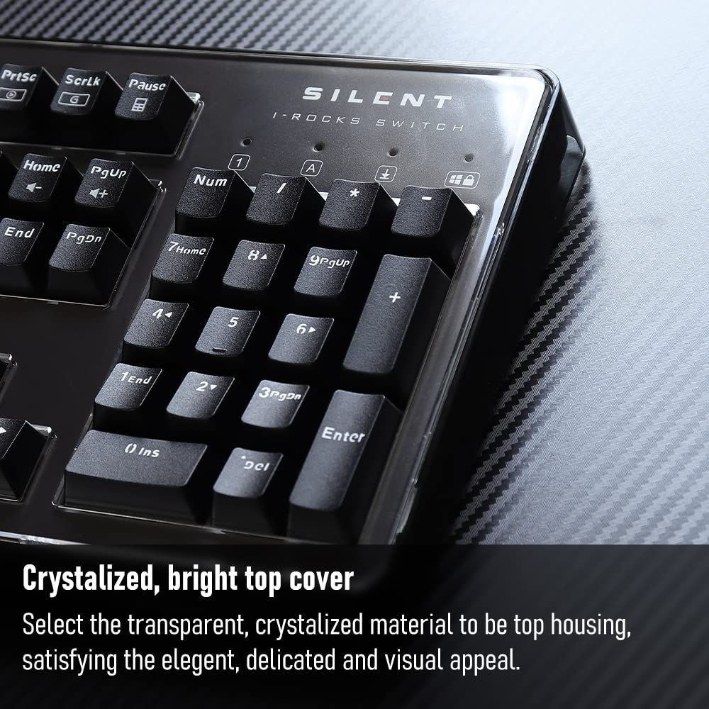 i-rocks K76M Custom Silent Mechanical Keyboard 104 Keys, with Swappable Panel (4 Skins Included), Transparent Housing and Onboard Memory for Macro Recordings (i-rocks Silent Brown Switches, Pink)