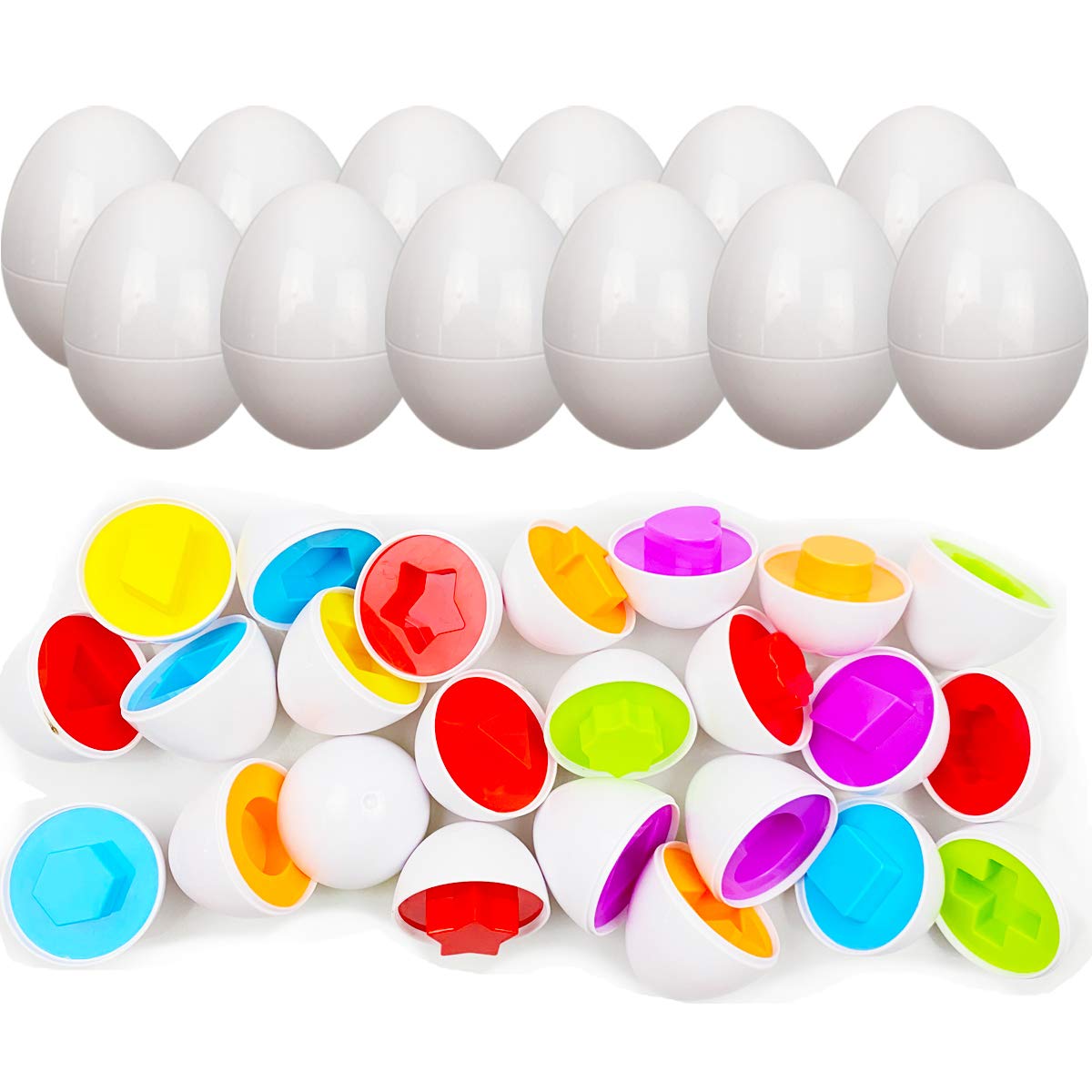 JoFAN 12 Pack Color Shape Matching Eggs Easter Eggs STEM Toys for Kids Boys Girls Toddlers Easter Basket Stuffers Gifts