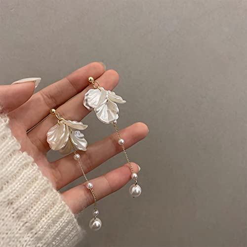 KRUCKEL White Pressed Flower Dangle Earrings | Golden Studs with Pearl like Drops | Hypoallergenic, Lightweight Jewelry for Women | Sparkle at Birthday, Anniversary, Graduation, Wedding