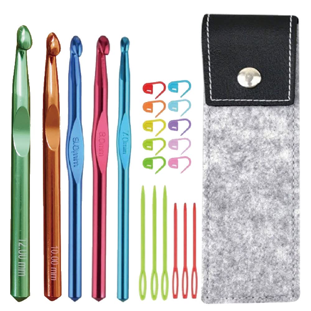 Large Size Crochet Hooks Set 7.0mm 8.0mm 9.0mm 10.0mm 12.0mm, Big Aluminum Crochet Hooks in Case