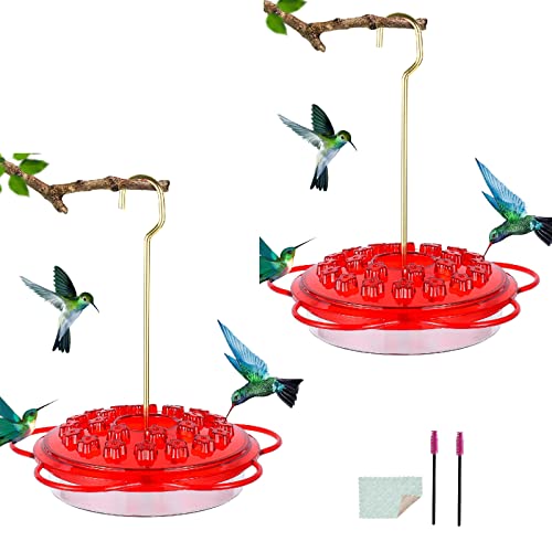 Oubaiyi Hanging Hummingbird Feeders for 24 Feeding Ports,2 Pack,Leak-Proof,Ant-Moat,Easy to Clean and Fill, Saucer Humming Feeder Outdoors Windows ,Deck, Patio, Garden, Red&Red