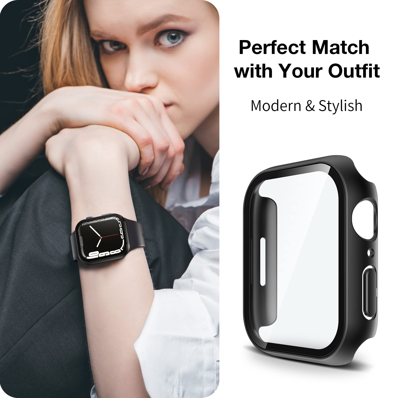 LK 2 Pack Hard PC Case Compatible with Apple Watch Series 8 & Series 7 45mm, Built-in 9H Tempered Glass, Bumper Overall Protective Cover, Ultra Thin Screen Protector for iWatch 8/7 45mm -Clear