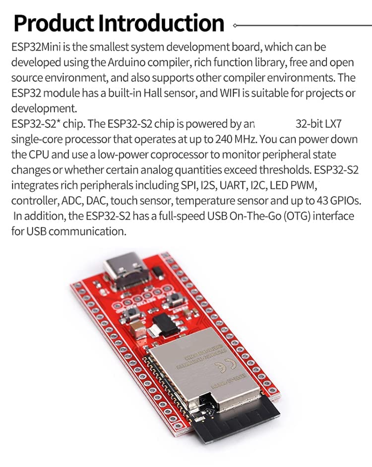 Teyleten Robot ESP32-S2-WROOM ESP32-S2 IoT Development Board Wi-Fi MCU Module Wireless Module 32-Bit Single-Core 2.4GHz for MicroPython 3pcs