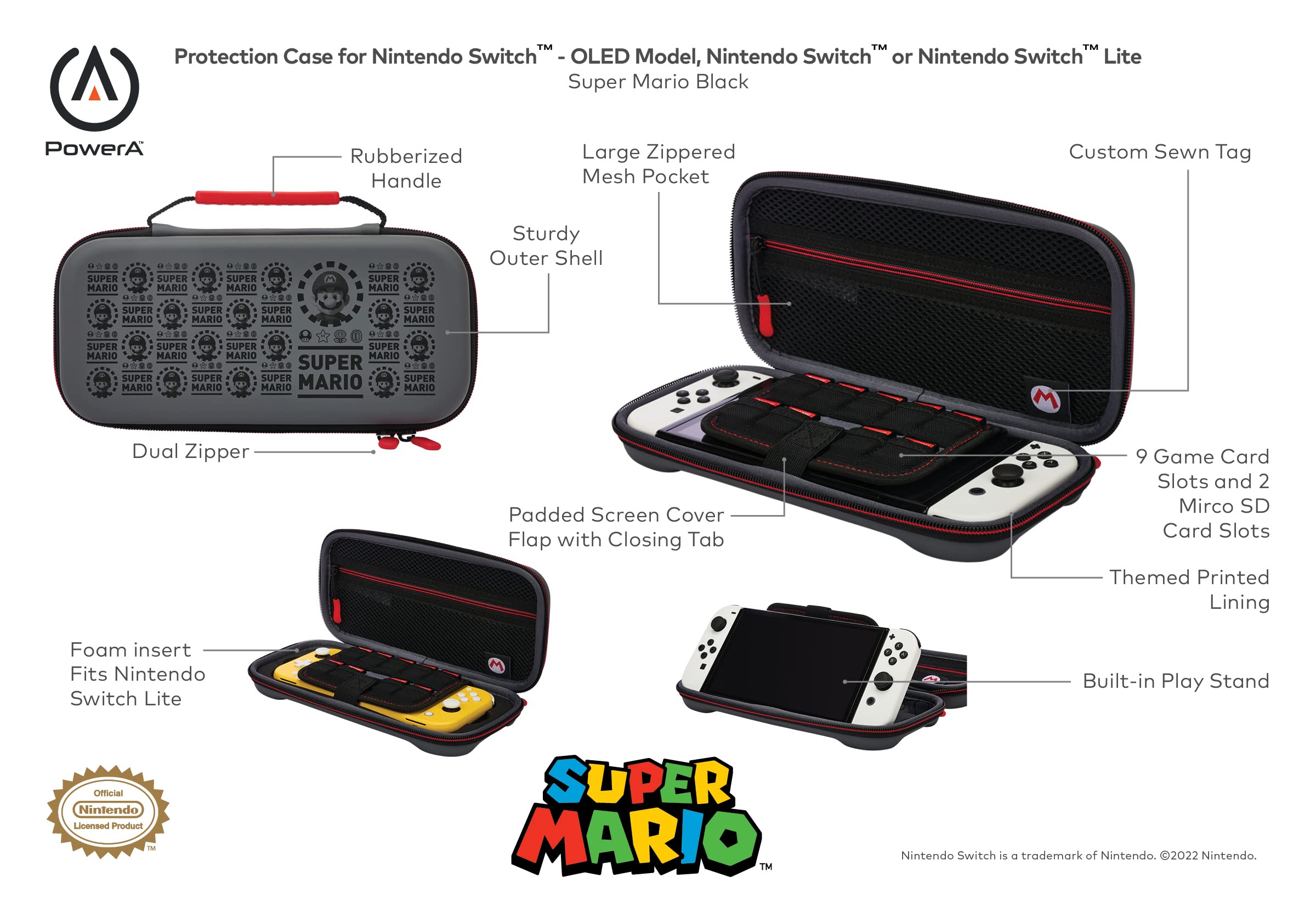 PowerA Protection Case for Nintendo Switch - OLED Model, Nintendo Switch or Nintendo Switch Lite - Super Mario Black, Protective Case, Gaming Case, Console Case, Accessories, Storage, Officially licensed