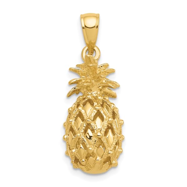 IceCarats 14K Yellow Gold Hawaiian Pineapple Necklace Tropical Fruit Pendant Summer Beach Charm 27mm x 11mm Only