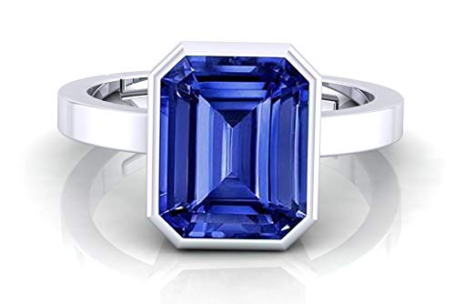LMDPRAJAPATIS Natural Certified 7.50 Carat Original Unheated Untreatet Blue Sapphire (Neelam) 925 Sterling silver Ring Octagon Shape For Men & Women's
