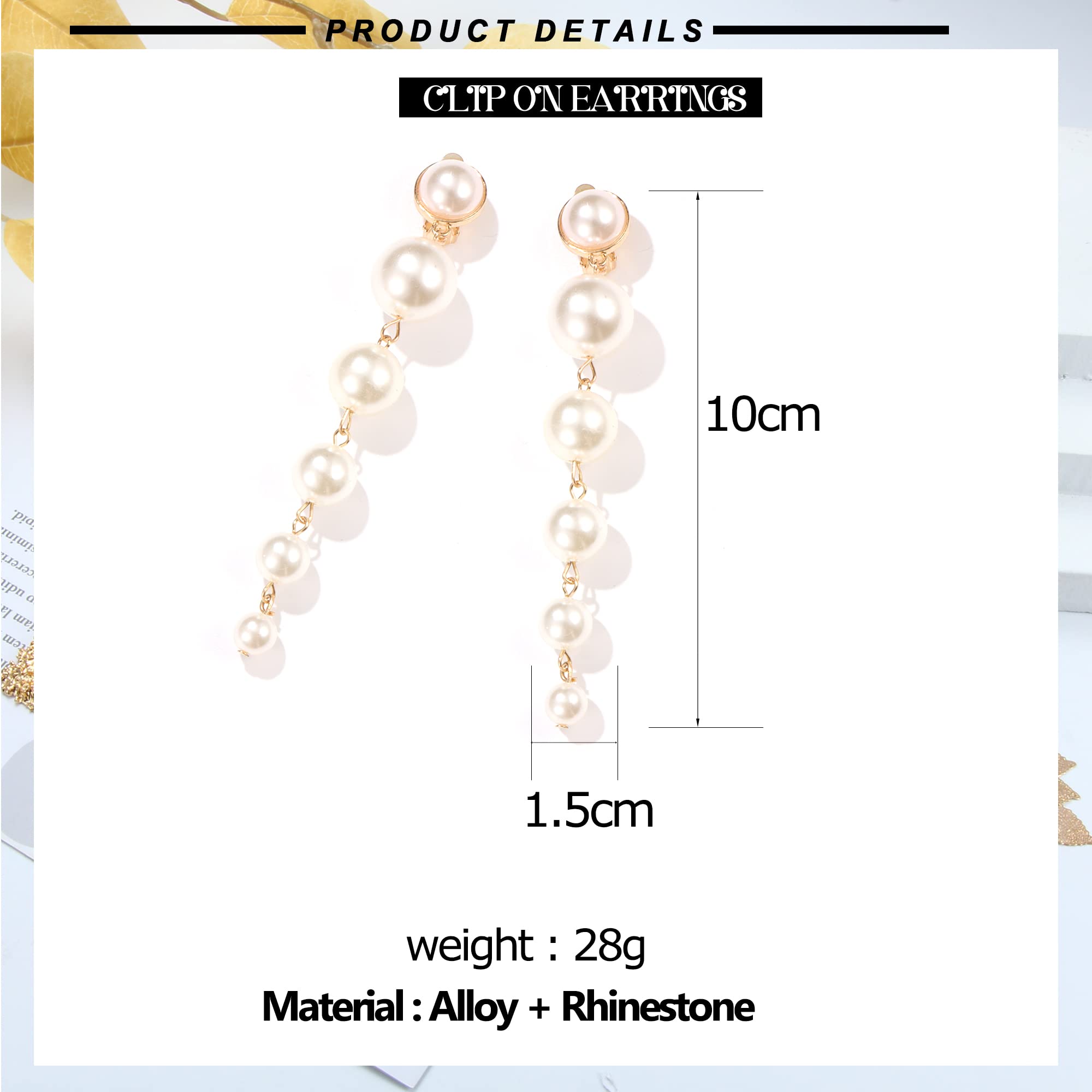 LOLIAS Statement Drop Clip On Earrings Metal Raised Design Crystal Geometric Earrings Square Dangle Earrings Earrings for Women Pearl