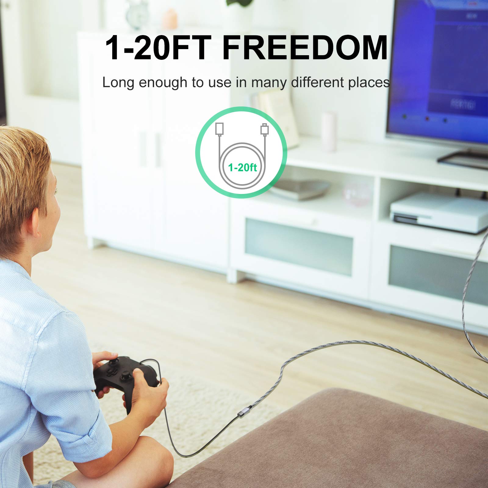 SNANSHI USB Extension Cable 1 ft Short USB 3.0 Extension Cable [Aluminum Shell, Nylon Braided] USB Extension Heavy Duty USB Extension Cord USB Male to Female Short USB Extender - 2PACK