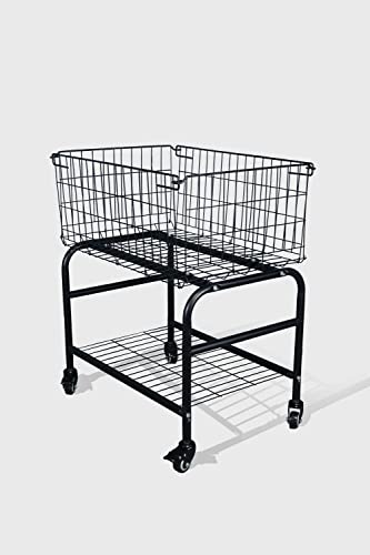 Rolling laundry cart, laundry basket, easy storage cart, easy moved laundry basket, laundry cart with wheels ,2 wheels with breaker.Metal basket,Black (black)