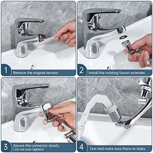 Rotating Faucet Extender,1440° Swivel Robotic Arm Extension Faucet with 2 Spray Functions, Bathroom Sink Sprayer Attachment for Eye/Hair/Face and Gargle Portable Washing