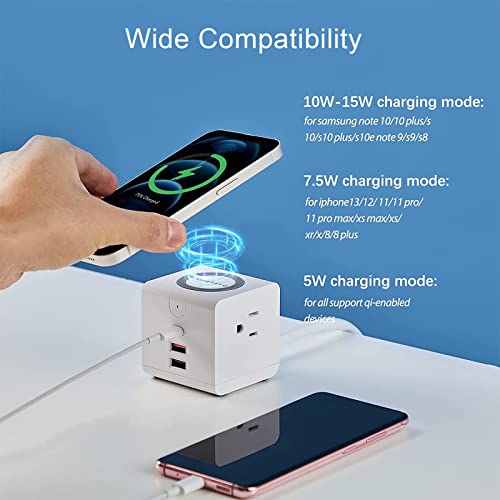 Power Strip with USB C Ports, KingTSYU Travel Surge Protector Tower Extension Cord with 2USB A/2AC Outlets/Phone Wireless Charger, PD 45W Fast Charging Power Deliveryfor Laptop MacBook Pro,Dorm/Office