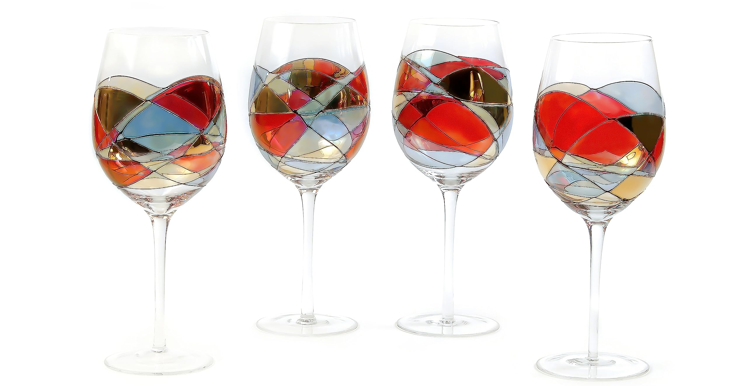 Large Wine Glasses Set 4 29 Oz Sagrada Barcelona Hand painted Mouth Blown Gaudi Experience Unique Gifts