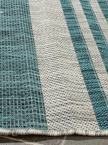 SAFAVIEH Courtyard Collection 2'7" x 5' Grey/Blue CY8062 Stripe Indoor/ Outdoor Waterproof Easy Cleaning Patio Backyard Mudroom Area Rug