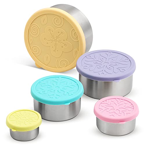 Stainless Steel Containers with Lids, Metal Food Storage Container, Snack Bowls, 5 Pack, Silicone Lid, Nesting, Stackable, Round, Lunch Meal Prep, Salad Bowl, Bento Box for Kids, Toddlers, Houseables