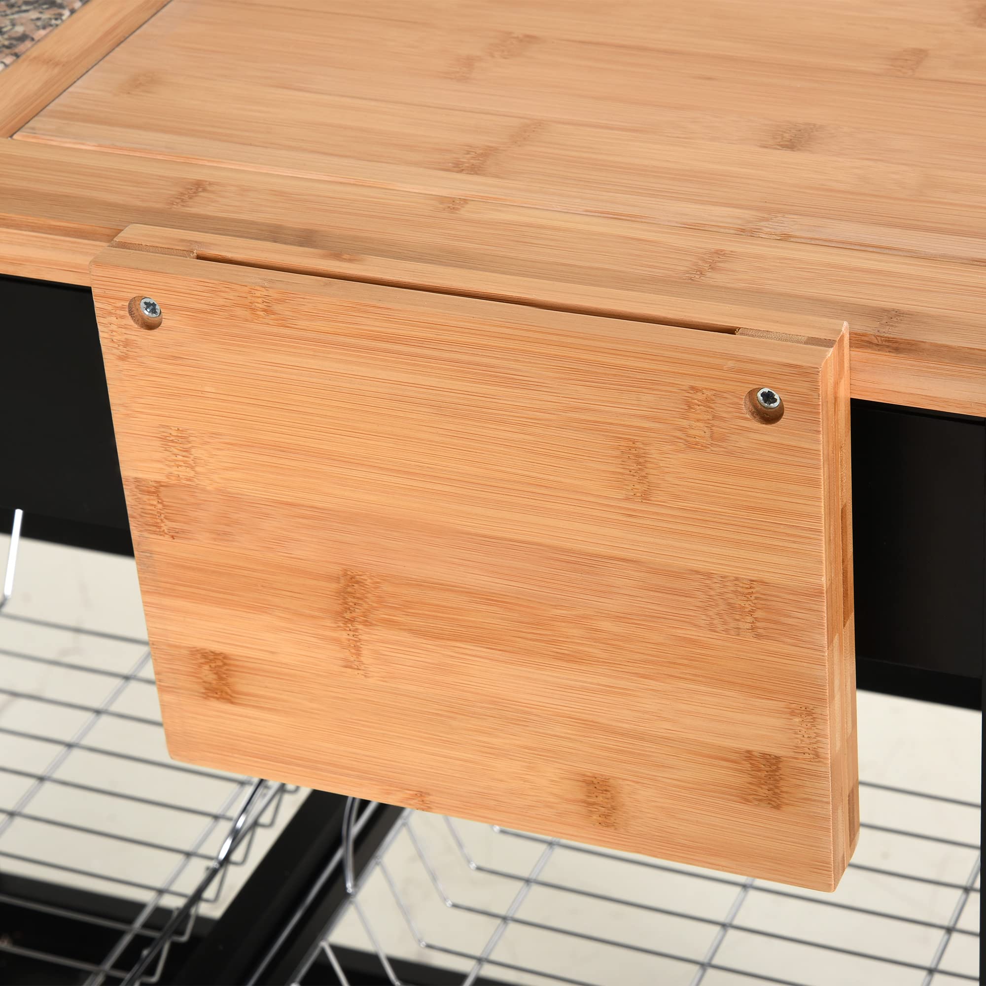 HOMCOM Rolling Mobile Kitchen Island Cart with Granite & Bamboo Countertop, Knife Rack, Integrated Spice Rack & Storage Drawer