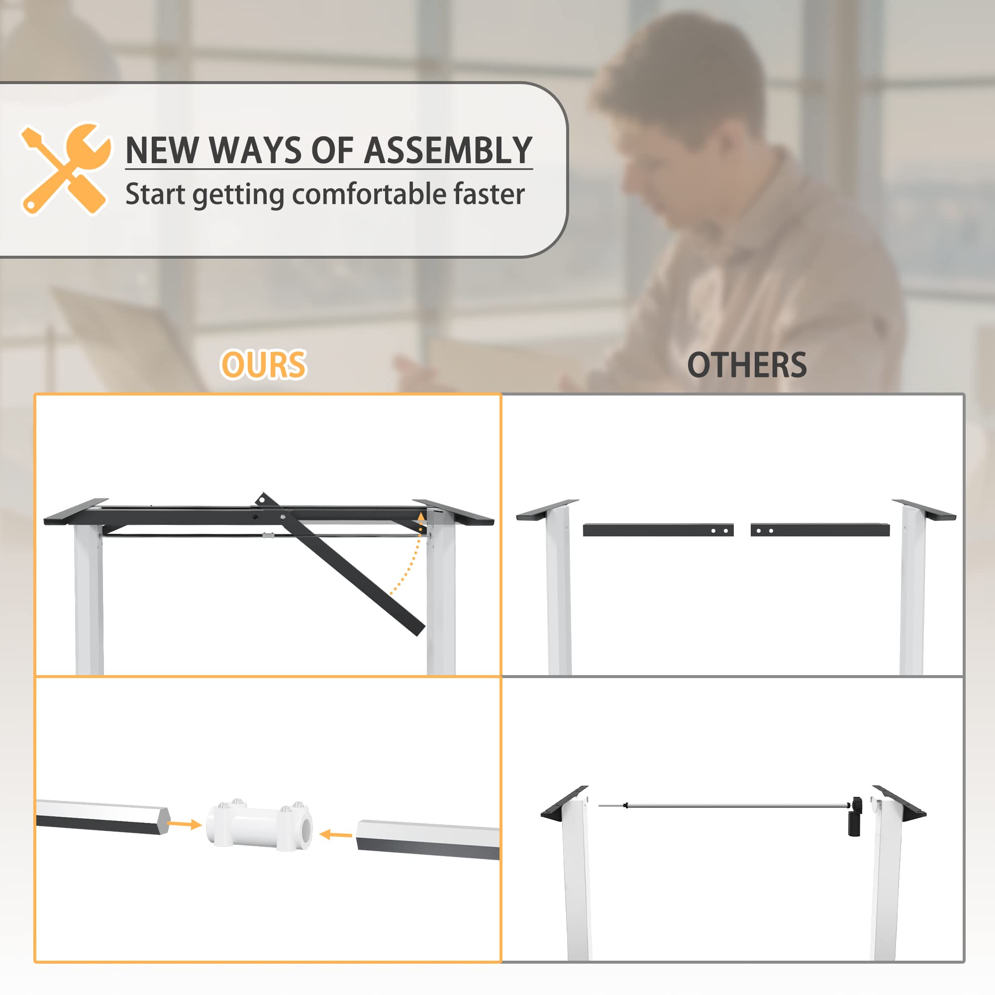 JUMMICO Standing Desk Electric Adjustable Desk Large 44 x 24 Sit Stand Up Desk Home Office Computer Desk Memory Preset with T-Shaped Metal Bracket and Holes for Routing Cables, White