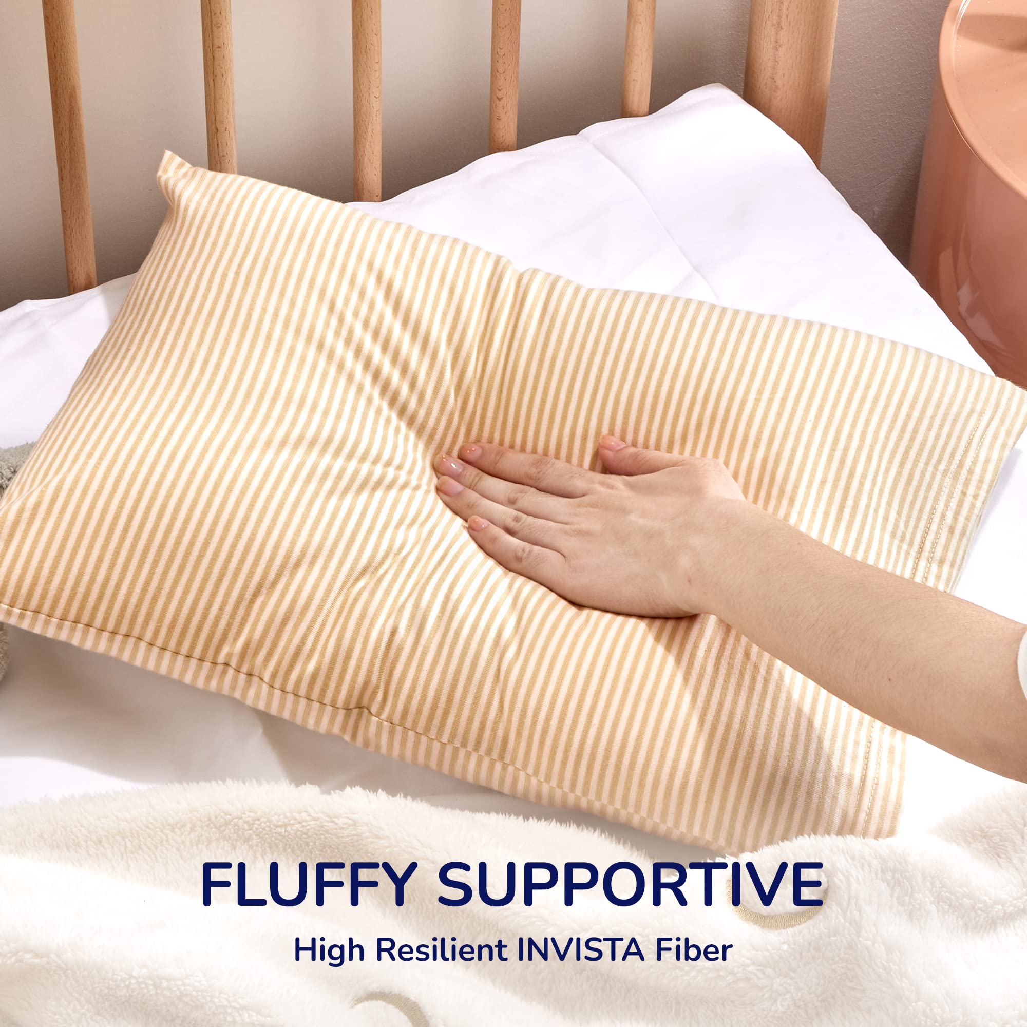 SLEEP ZONE Toddler Pillow with 100% Cotton Pillowcase 13X18 inches, Soft Supportive Ergonomically Baby Pillow for Sleeping - Machine Washable Kids Travel Pillow (Brown Stripes)