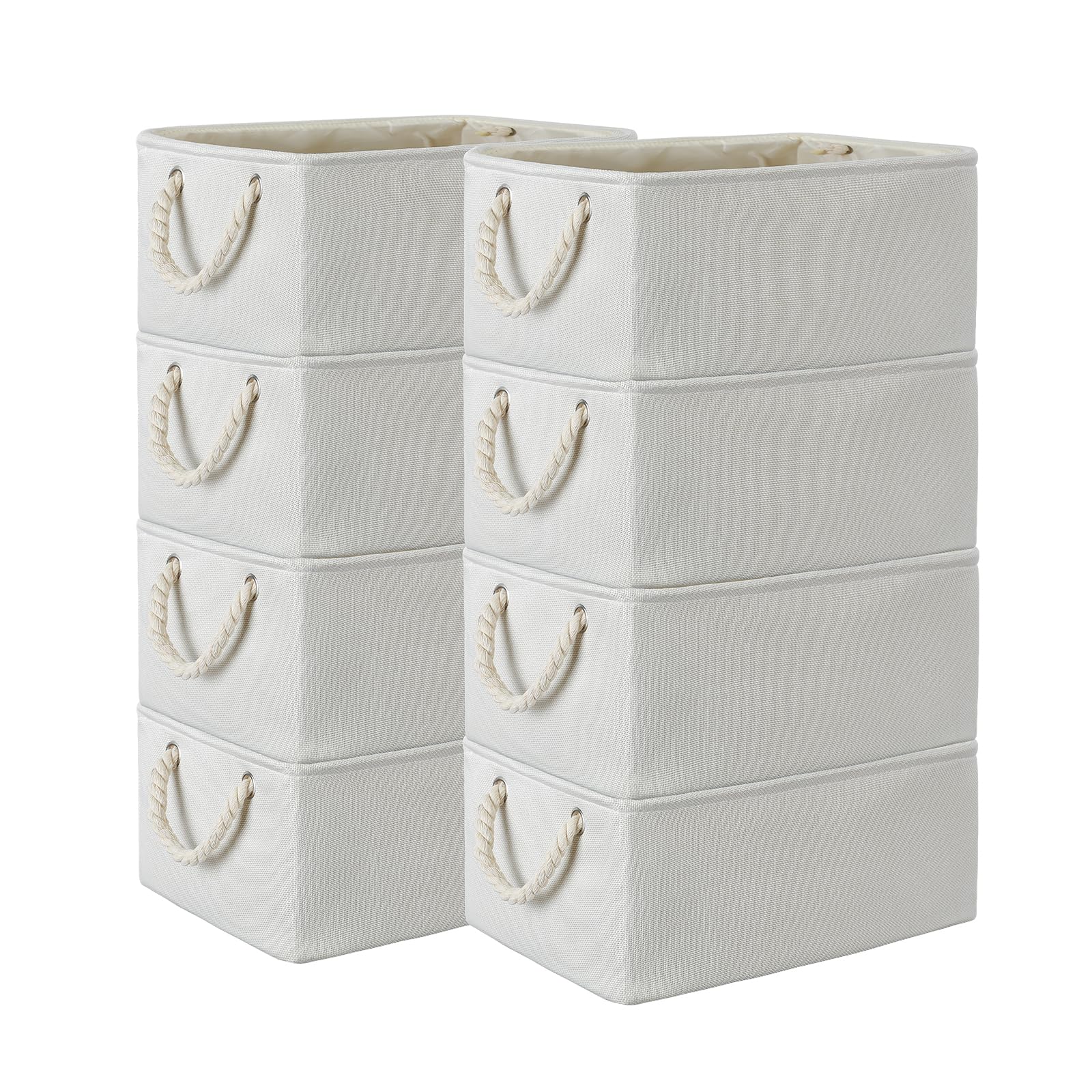 Storage Basket Bins 8 Pack Storage Baskets Bulk for Shelves - Decorative Baskets Storage Cubes Containers W/Handles for Clothes, Books, Home, Garage, Office, Bedroom, Parlor, Car (BeigeWhite)