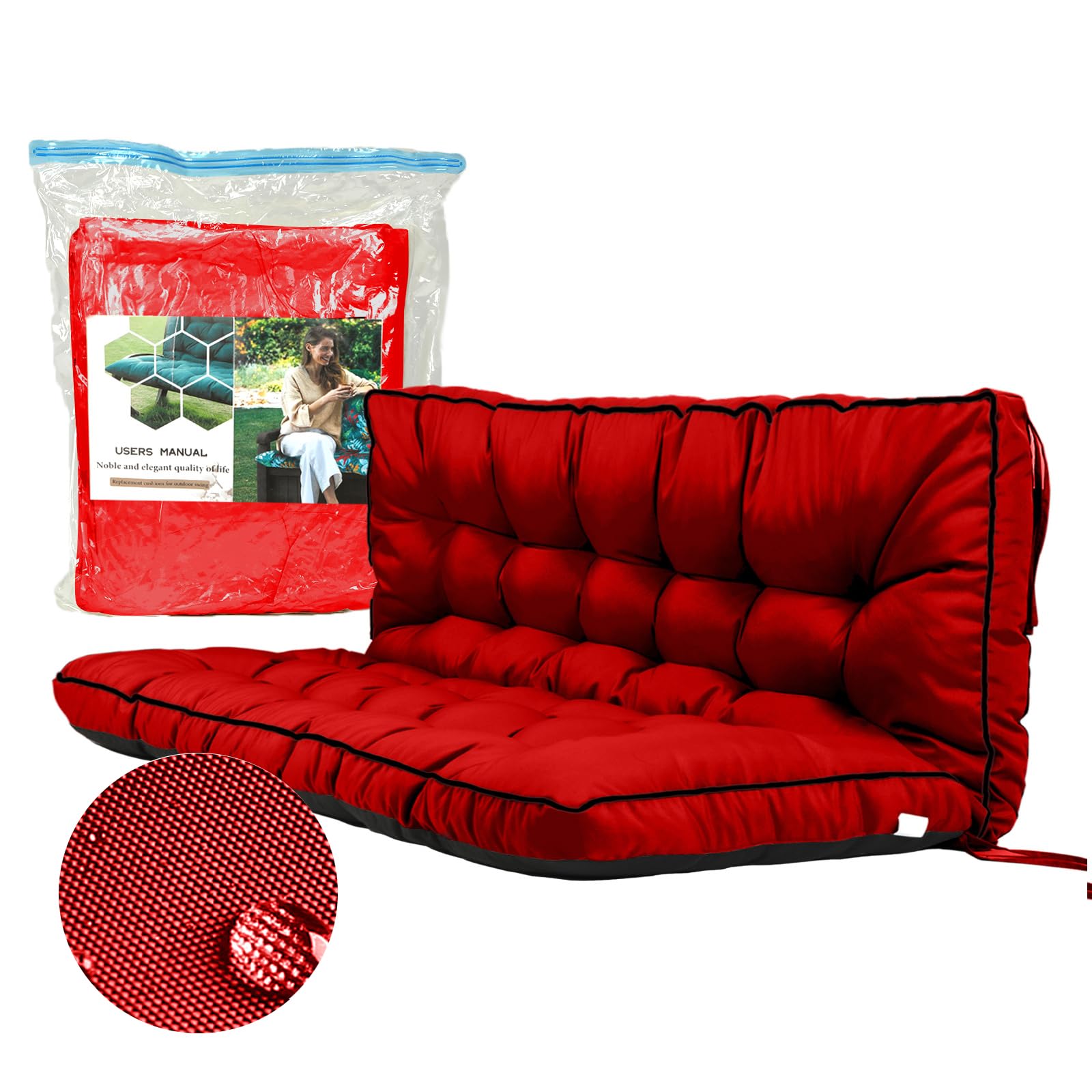 Sauqzoh Replacement Cushions for Swing, Swing Cushions 3 Seater Replacement, Waterproof Thicken Washable Pad Cushion for Outdoor Indoor Furniture Swing Patio (Big red, Swing Cushions 55inch)