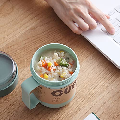 SUNSHNO Soup Mug with Lid and Scoop,18 Ounce Microwave Soup Mugs Food Flasks Oven Milk Cup Food Jar Container for Breakfast Soups, Noodles, Hot Cereal and More (Green)