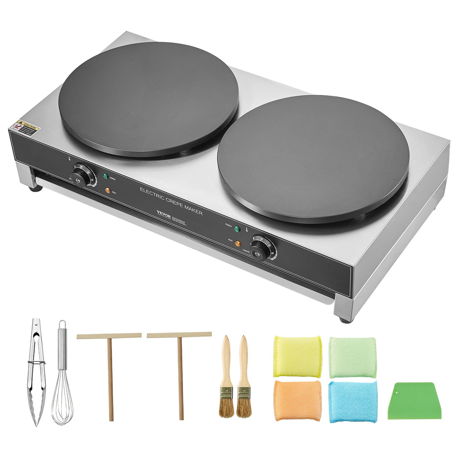 VEVOR Electric Crepe Maker, 16-Inch Double Head Commercial Crepe Machine, 3400W Flat Plate Crepe Griddle, Nonstick Stainless Steel Pancake Making, Desktop Circular Cereals Pancake Stove, Temp Control