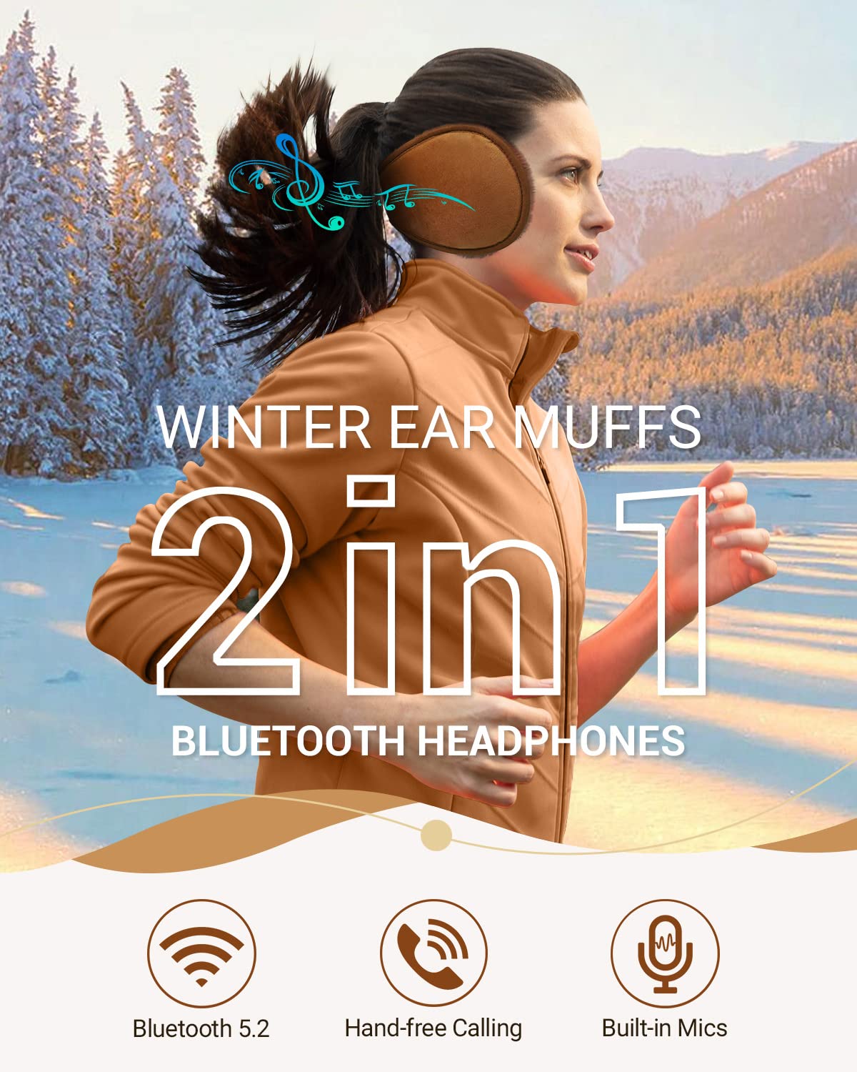 LC-dolida Bluetooth Ear Warmers Ear Muffs Earmuffs Built-in HD Speakers for Winter