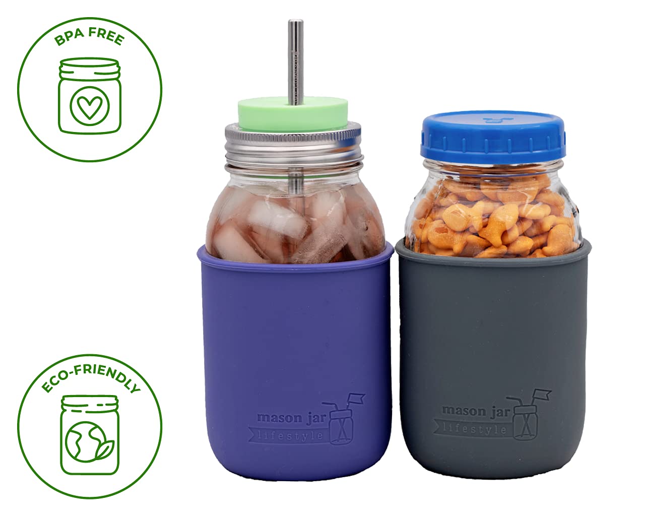 Quart 32oz Silicone Sleeves/Jackets for Protecting Ball, Kerr, Canning Jars by Mason Jar Lifestyle (Charcoal Gray, 2 Pack)