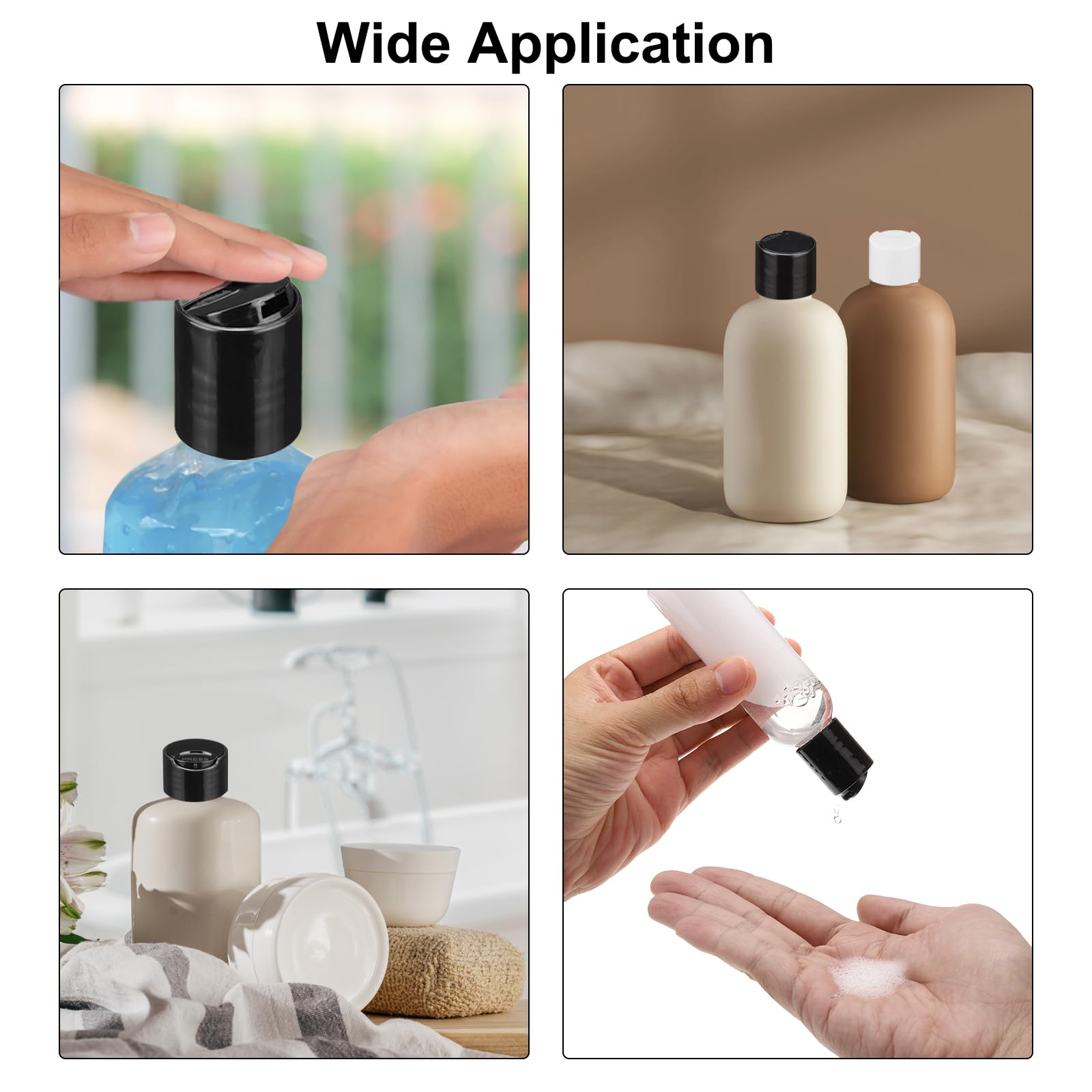 uxcell 28/410 PP Plastic Disc Top Caps Press Cap, 12Pcs Durable Replacement Caps for Empty Bottle Lotion Shampoo Container, Black, White