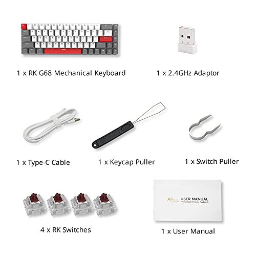 RK ROYAL KLUDGE RK G68 RK100 68 Key 100 Key Tri-Mode Mechanical Gaming Keyboard, Brown Switch