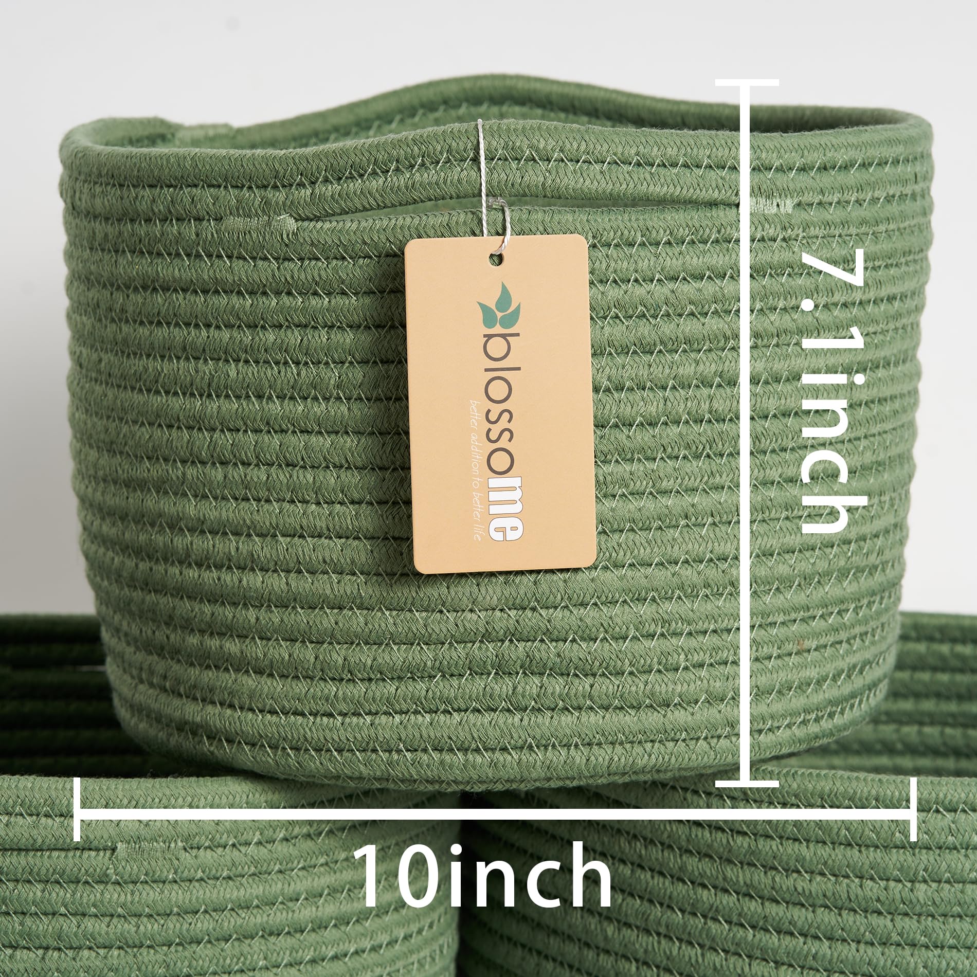 Storage Basket for Organizing | Cube Closet Rope Baskets | Cute Small Woven Toy Baskets for Nursery & Shelves | Empty Decorative Gift | Round 3Packs Green | 10βx10βx7.1β