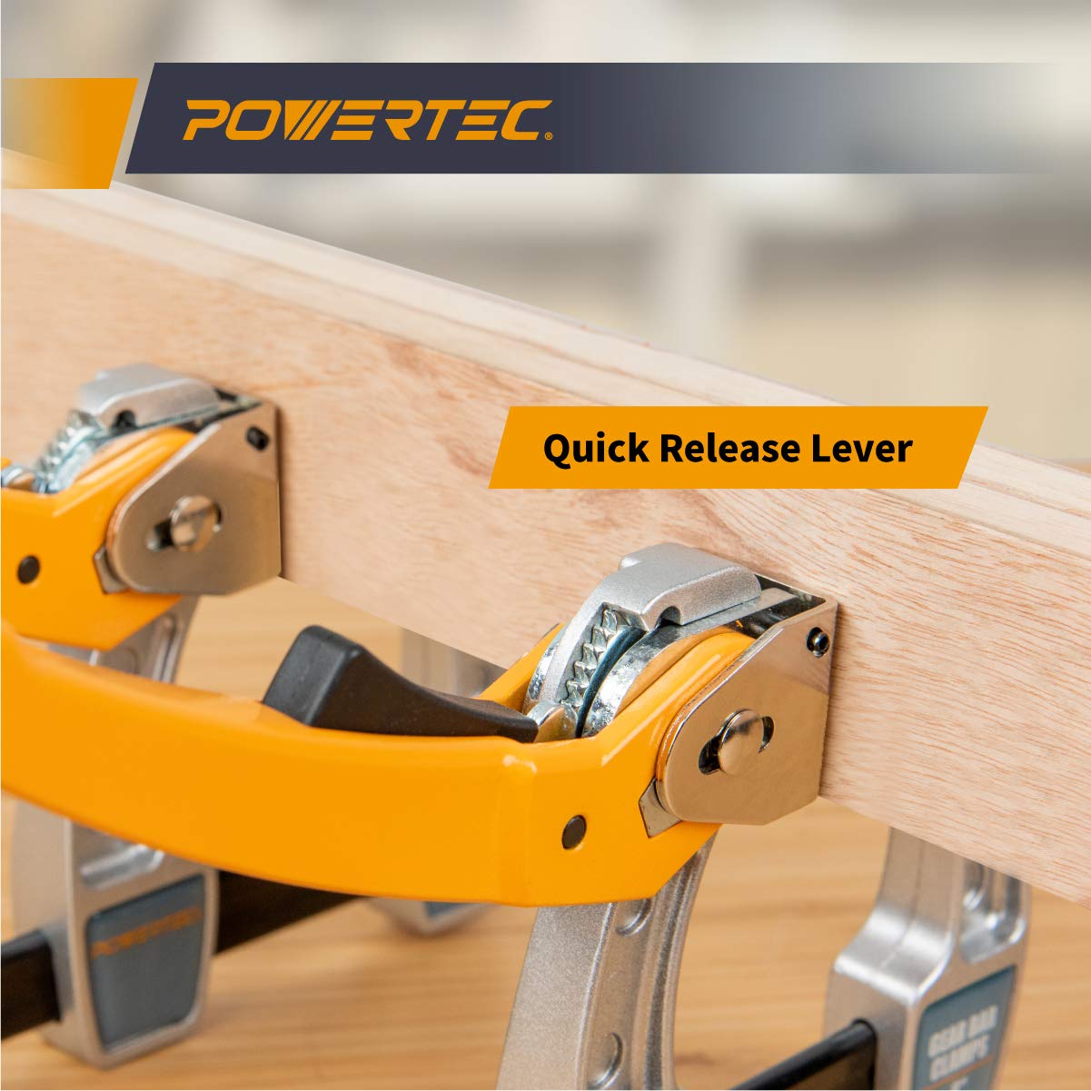 POWERTEC 71586 8-Inch Gear Bar Clamps for Woodworking, Quick Release with 600lb Clamping Capacity - 2 Pack