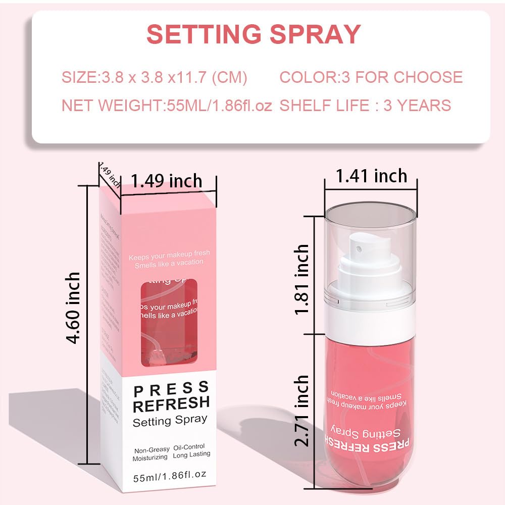 Matte Hydrating Makeup Setting Spray,Keeps Face Makeup from Melting & Fading Oil-Free 24hr Setting Lasting Refreshing Revitalizes For Face & Skin Care,Vegan & Cruelty-Free(55 ml/1.86 Fl Oz)
