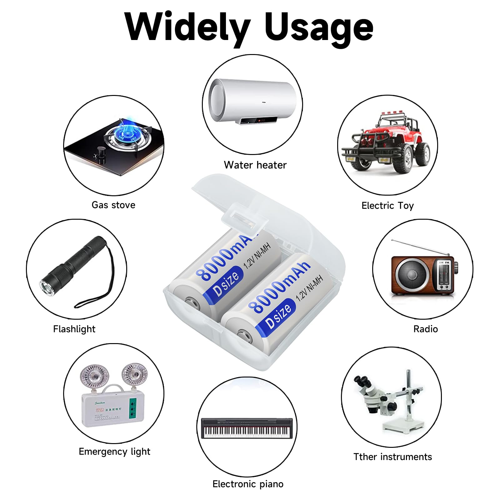 Rechargeable D Batteries with LCD Display Universal Battery Charger for AA/AAA/C/D 1.2V NI-MH NI-CD Rechargeable Battery(6 Pack )