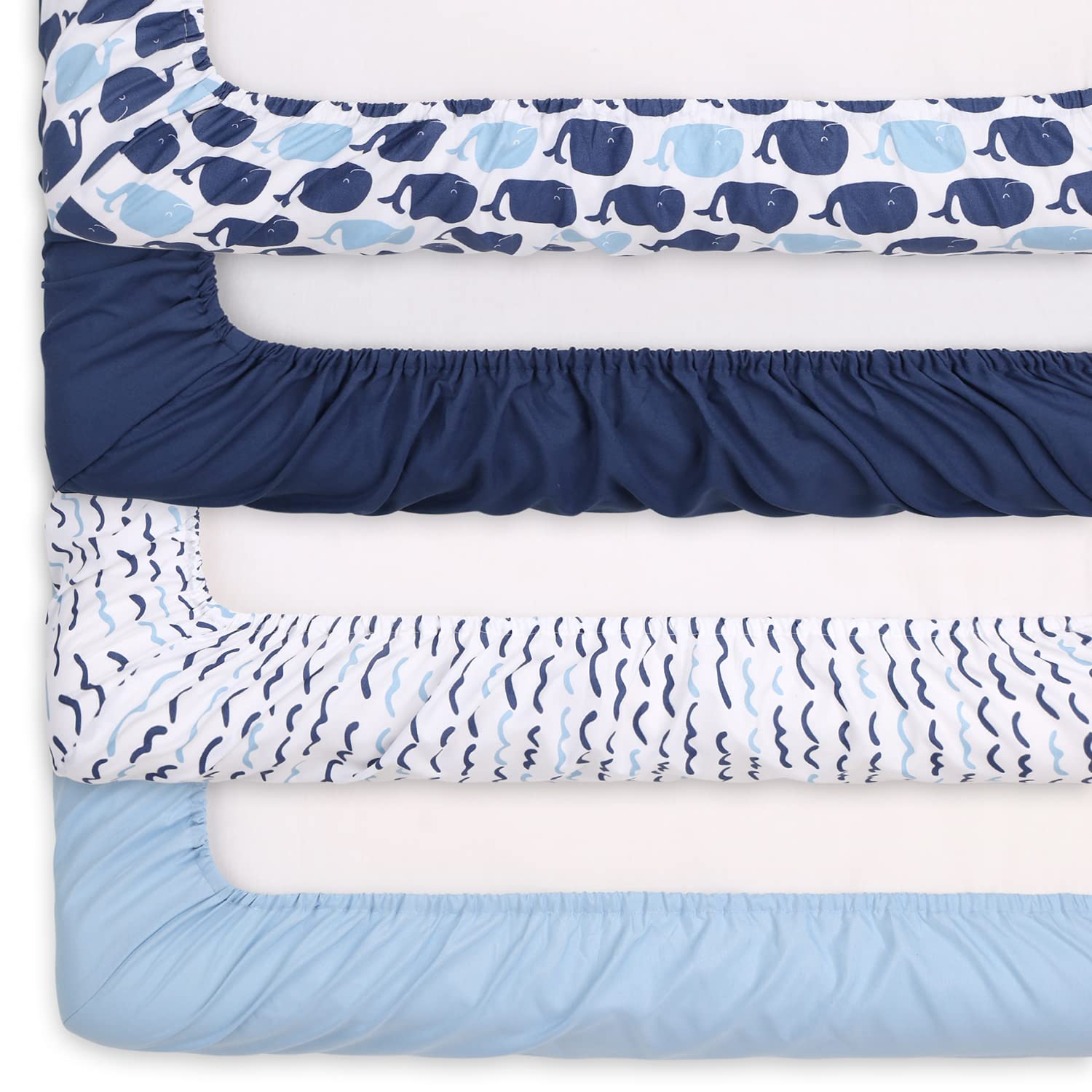 The Peanutshell Nautical and Whale Fitted Crib Sheets for Boys | 6 Pack | Blue