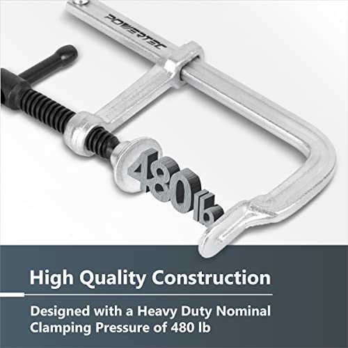 POWERTEC 71598 4 Inch Heavy Duty F Clamp, 4-3/16 Inch x 2 Inch Throat F Style Bar Clamps for Woodworking, 480 lb Capacity each – 2 Pack